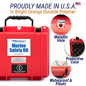 USCG Boating Safety Kit - Electronic Flare - First Aid Kit - Whistle - Multi tool - Waterproof Case (Plastic)