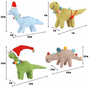 Juegoal Christmas Felt Dinosaurs Ornaments Set of 4, Xmas Wool Dinosaur Hanging Decor, Felt Animal Crafts Woodland Cute Christmas Tree Wreath Decor for Home Dinosaur Themed Birthday Party Supplies