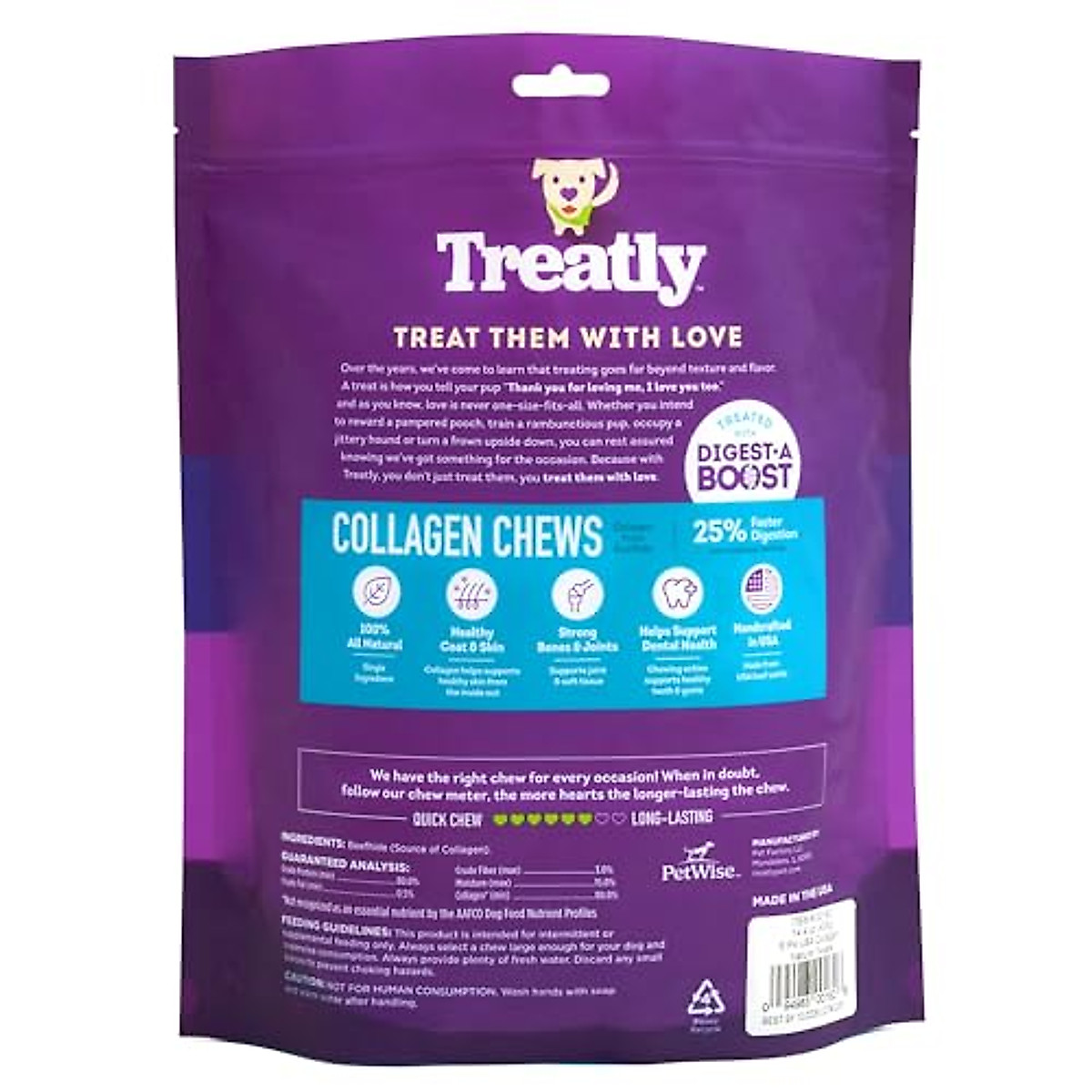 Treatly USA Collagen Twist 6-7" Dog Chew Treats - Natural Flavor, 6 Count/1 Pack
