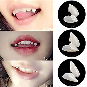 Gustum 3 Pairs Vampire Fangs Teeth with 1 Tube Teeth Pellets Adhesive Halloween Horror Party Cosplay Costumes Accessory Prop Decoration