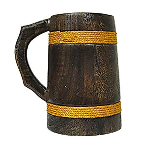 Premium Wooden Beer Mug | Tea Coffee Cup with Handle | Leak Proof & Microwave Safe | Handmade beer Mug Outdoor Mug for Men Traveler, Beer lovers – (23oz - Brown)