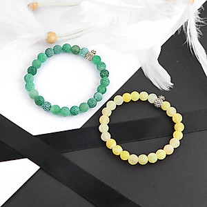 POSHFEEL Pineapple Charm Bracelets for Lovers Couple 8mm Weathering Stone Beads Bracelet, 7.5" Yellow&Green