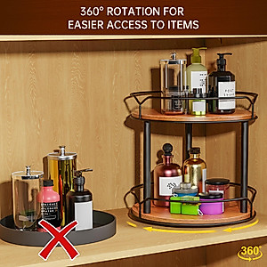MUTUALUS Lazy Susan Organizer 2 Tier - Turntable Spice Rack for Table Top, Wooden Rotating Lazy Susan for Cabinet Pantry Kitchen Countertop Dining Table Cupboard Bathroom Vanity Storage
