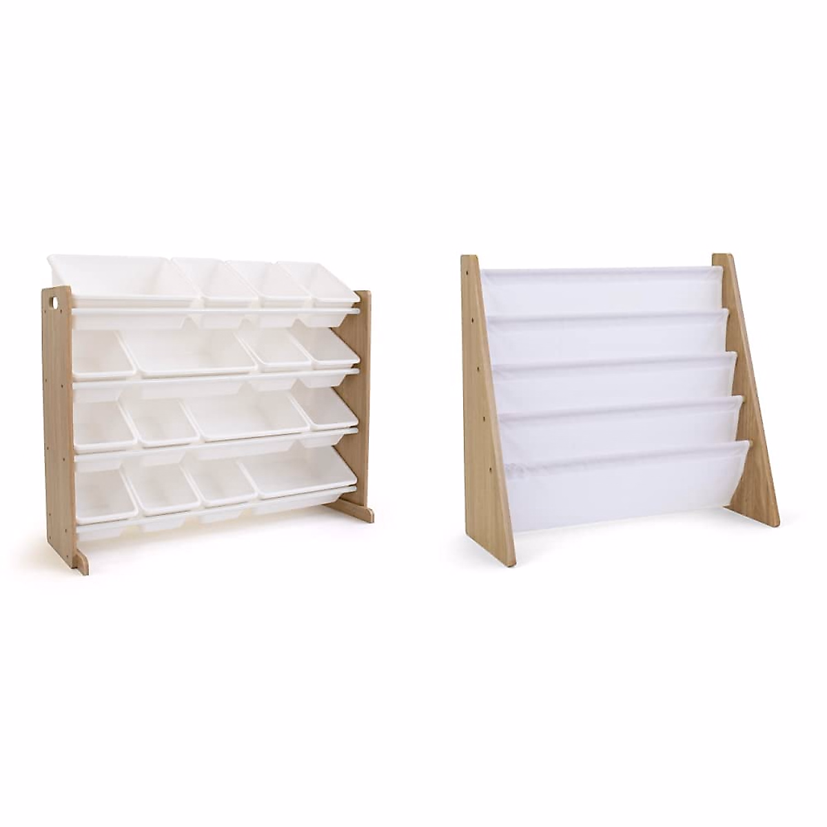 Humble Crew Extra-Large Toy Organizer, 16 Storage Bins, Universal, Natural/White & Natural/White Kids Book Rack Storage Bookshelf with Deep Sleeves, Universal