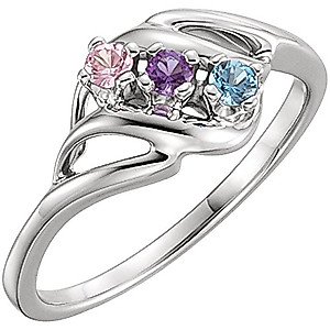 GNGJewel Mothers Ring 3, 4, or 5 Birthstones 10k White or Yellow Gold