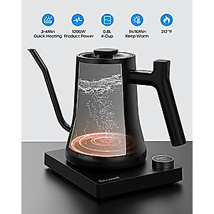 ECOWELL Electric Gooseneck Kettle, Ultra Fast Boiling Kettle 100% Stainless Steel for Pour-over Coffee & Tea, Leak-Proof Design, Auto Shutoff Anti-dry Protection, 1200W-0.8L, Matte Black, WMTS01