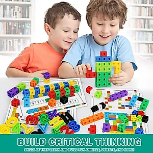 Number Blocks, Math Manipulatives 100 Snap Cubes with 30 Activity Cards, STEM Toy Learning Math Games for Kids 3 4 5 6 7 8+ Year Homeschool Supplies Birthday Gift, 148PCS