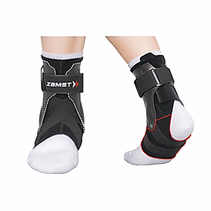 Zamst A2-DX Sports Ankle Brace with Protective Guards For High Ankle Sprains and Chronic Ankle Instability-for Basketball, Volleyball, Lacrosse, Football-Black, Left, Medium