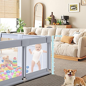 Baby Playpen 74"x50" Play Pens for Babies and Toddlers, Large Play Yards for Indoor & Outdoor with Zipper Gates, Breathable Mesh with Anti-Slip Base