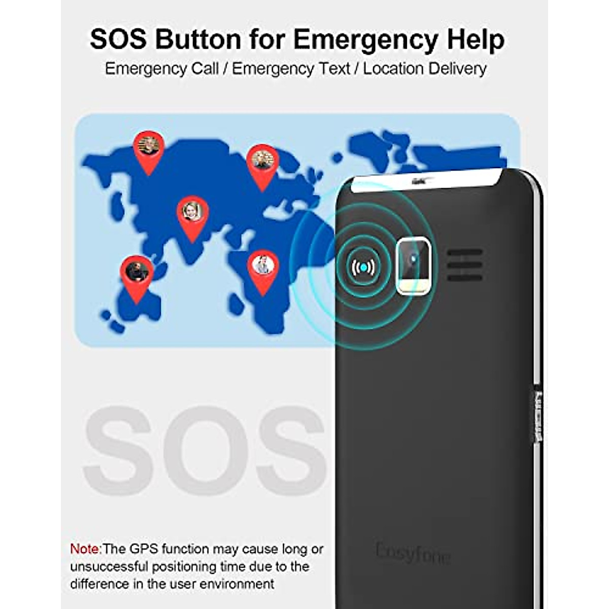 Easyfone Prime-A7 4G Big Button Cell Phone for Seniors | Easy-to-use | Clear Sound | 2.0'' HD Display | SOS Button w/GPS | Unlocked (T-Mobile & MVNOs) | 1500Mah Battery and Charging Dock (Black)