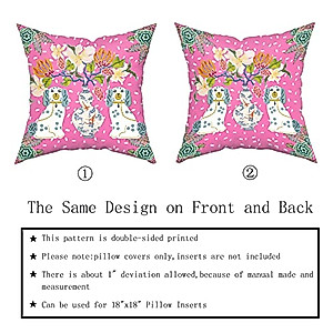 Chinoiserie Style Throw Pillow Covers 18x18 Set of 2 Dog Pillow Covers, Pink Pillow Covers Animal Cushion Cover for Couch Sofa Home Decor Cushion Covers Outdoor Decor