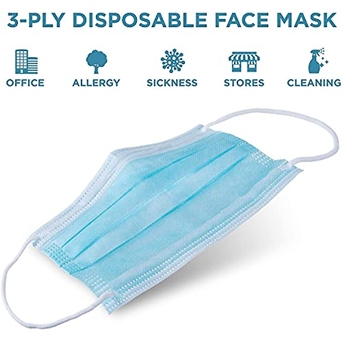 ValuMax 5630E-SB Ultra-3-In-1 Sensitive Disposable Earloop Face Masks, Cellulose Inner Layer, High Filtration, Sky Blue, Box of 50