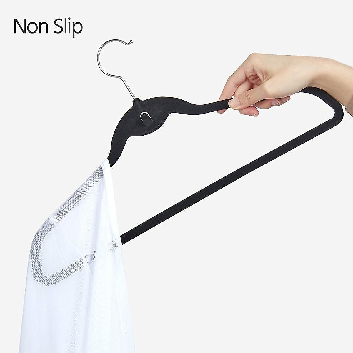 Yaheetech 100 Pack Non Slip Cascading Velvet Hangers - Standard Hangers Felt Suit Clothes Hangers Space Saving 360° Swivel Hook Black