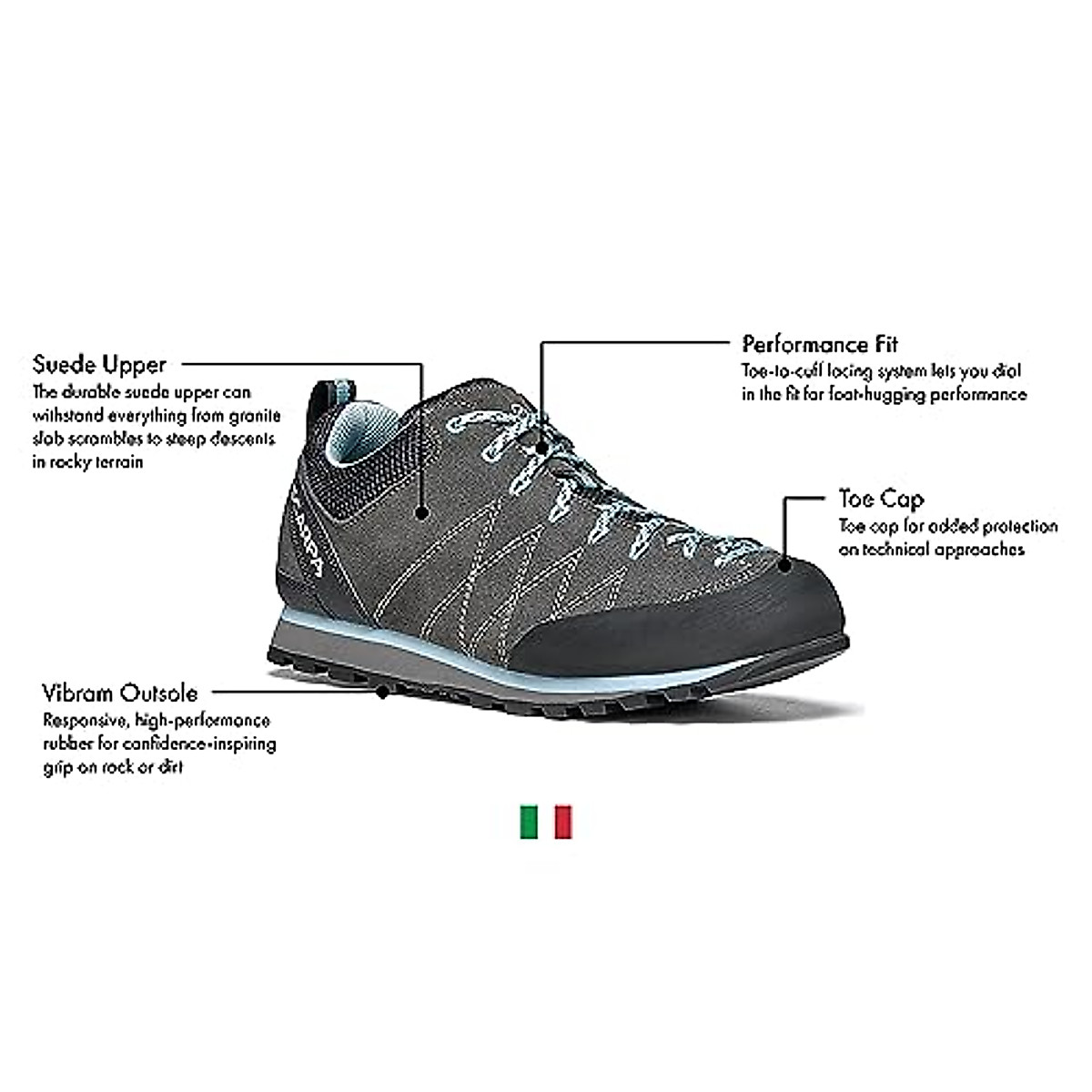 SCARPA Women's Crux Hiking and Approach Shoes - Shark/Blue Radiance - 8-8.5