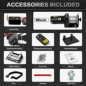 Auraroad Electric Winch 2000 lb, 12V DC ATV UTV Electric Winch with Wireless Remote, Steel Rope Waterproof Towing Winch Kit
