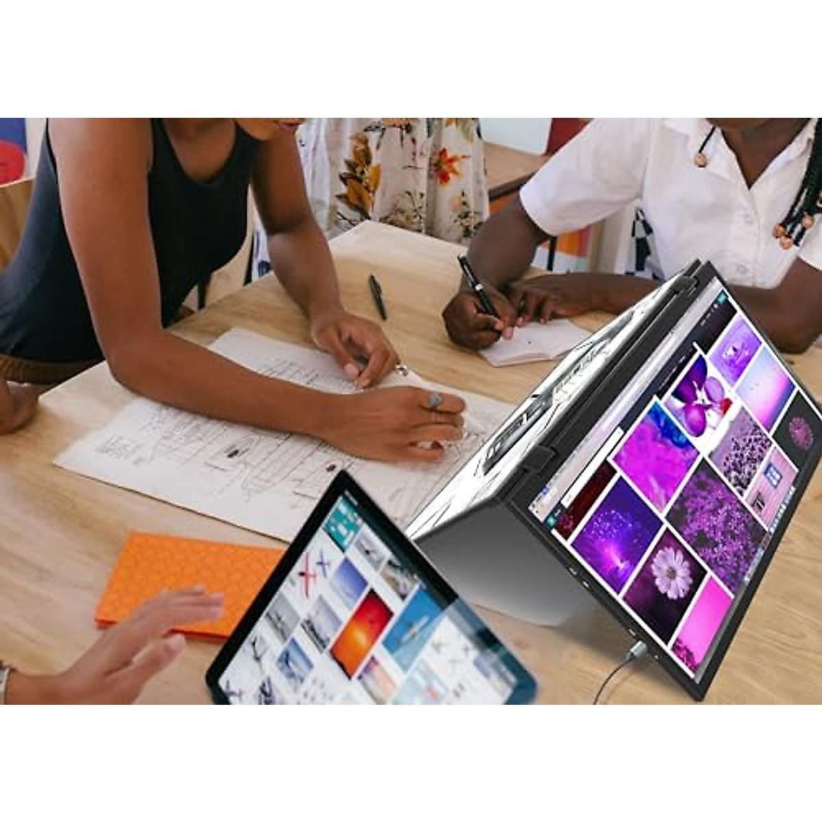 Virzen Triple Screen 15.6" Portable Foldable Monitor Dual Screen with VESA Extender 1080P FHD IPS for Laptop PC 360°Rotation Kickstand for Windows MAC OS Smartphone,PS5,Switch