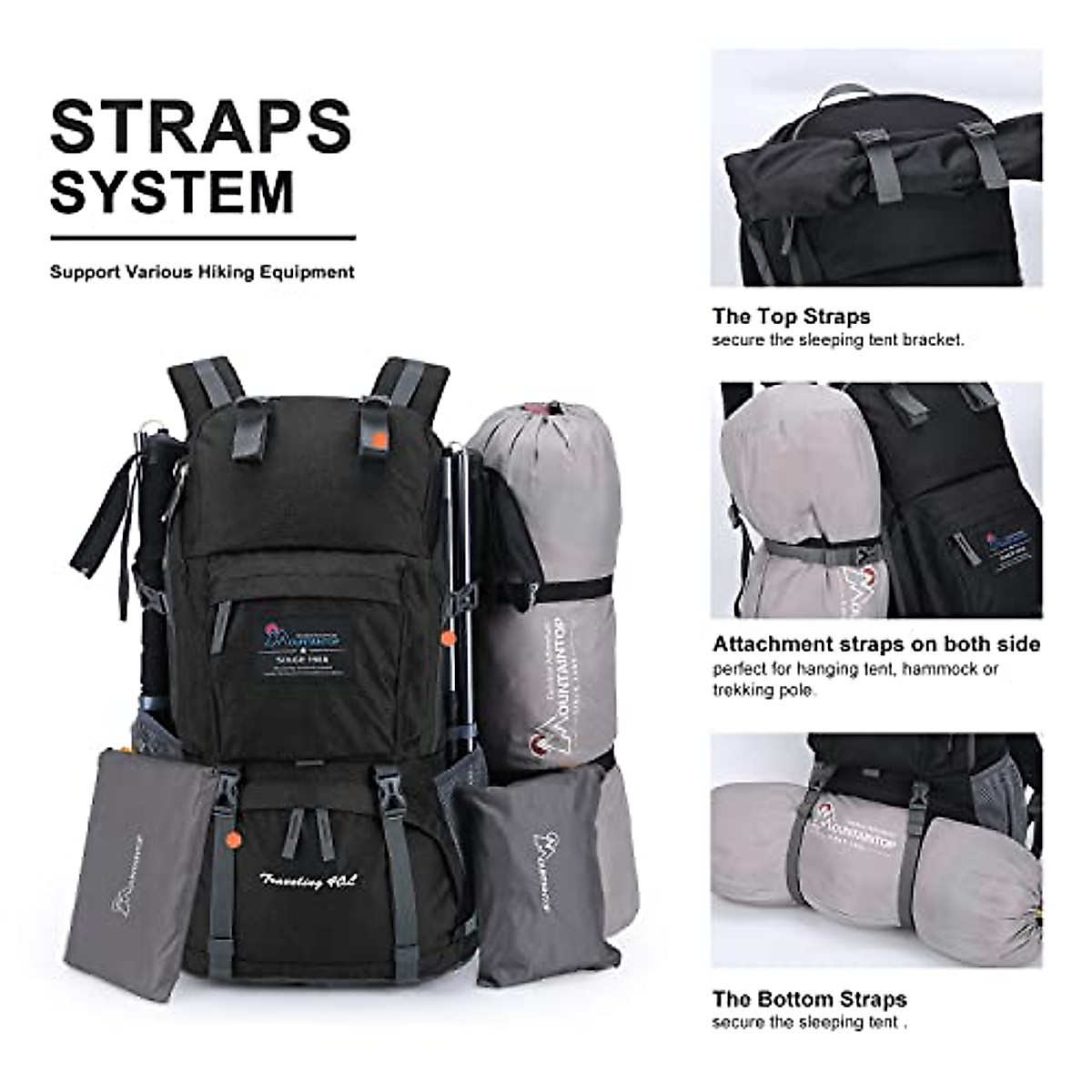 MOUNTAINTOP 40L Hiking Backpack with 3L Hydration Bladder for Women & Men Outdoor Travel Camping Day Pack with Rain Cover, 21.7 x 13 x 7.9 in,Black