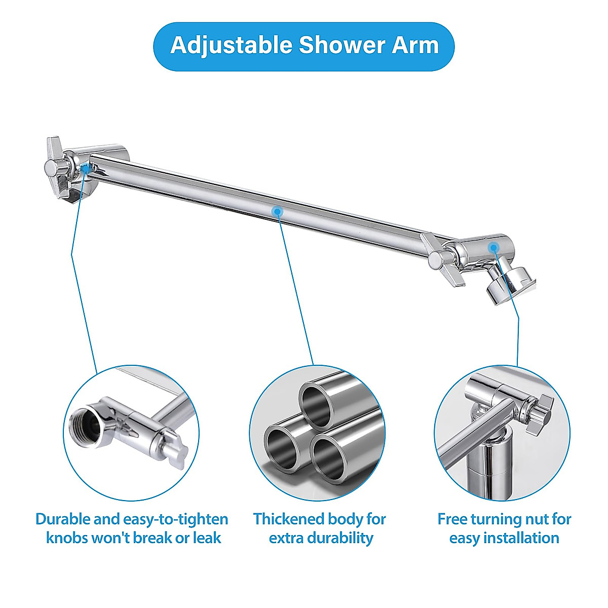 Shower Head with Adjustable Shower Arm - Sarlai 12 Inch Rain Shower Head Solid Square Ultra Thin 304 Stainless Steel with Solid Brass 11 Inch Adjustable Extension Arm, Chrome Finish
