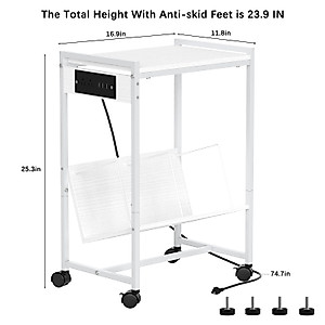 CADUKE White Record Player Stand with Vinyl Storage Turntable Stand with Record Storage 2 Tier Modern Vinyl Record Table Stand End Table with Charging Station for Living Room Bedroom