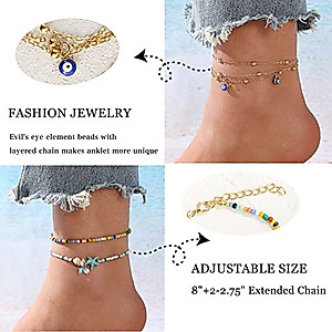 iF YOU 20 Pcs Gold Ankle Bracelets Set for Women Girls, Boho Colorful Beach Beaded Chain Anklet Bracelet, Starfish Turtle Adjustable Anklet Foot Jewelry.