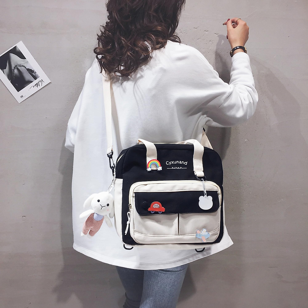 Cute Bags For School Kawaii Japanese Bag Multifunction Laptop,Aesthetic Backpacks for Teen Girls Kids Messenger Lunch Totes(black)