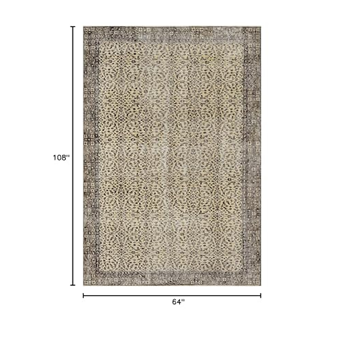 BESPOKY 5'2" x 8' 10" (158 x 270 Cm) Vintage Gray Frame Wool and Cotton Handmade Area Rug
