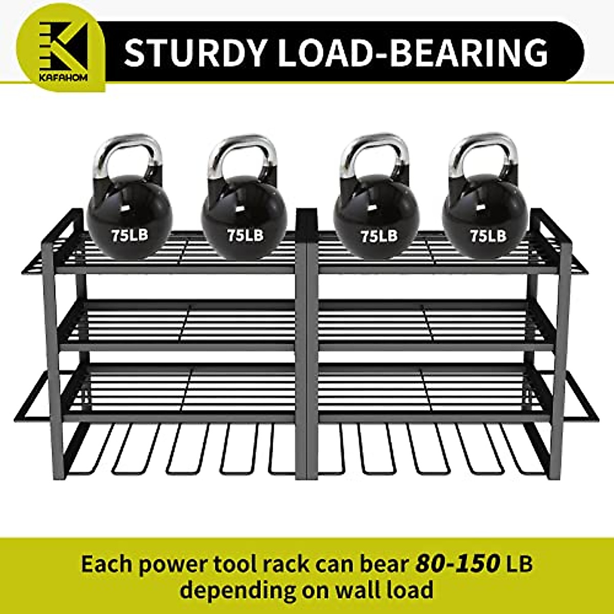 KAFAHOM Power Tool Organizer, 8 Drill Holder Wall Mount, 4 Layers Garage Tool Organizers and Tool Storage Rack, Heavy Duty Metal Tool Shelf with Screwdriver Holder/Plier Holder/Hammer Holder