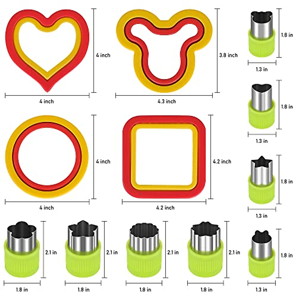 Sandwich Cutter and Sealer 12 Pcs - Fruit Vegetable Cutter Shapes - Bread Decruster Sandwich Pancake Uncrustables Maker DIY Cookie Cutters for Kids Lunch Bento Box - Heart Square Circle Mickey Mold