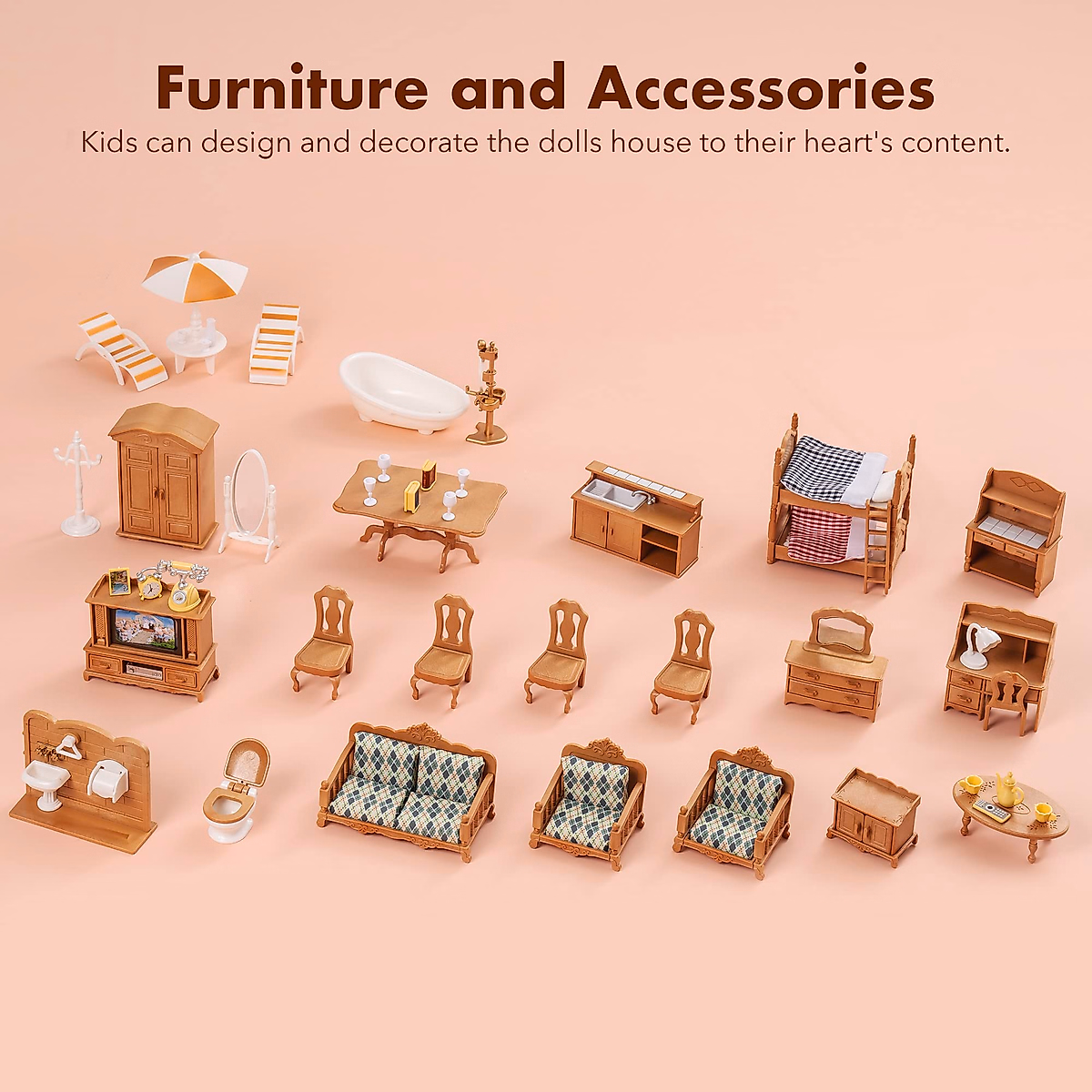 ROBUD Wooden Dollhouse for Kids Girls, Pretend Play Toy Gift for 3 4 5 6 Years Old Girls Boys