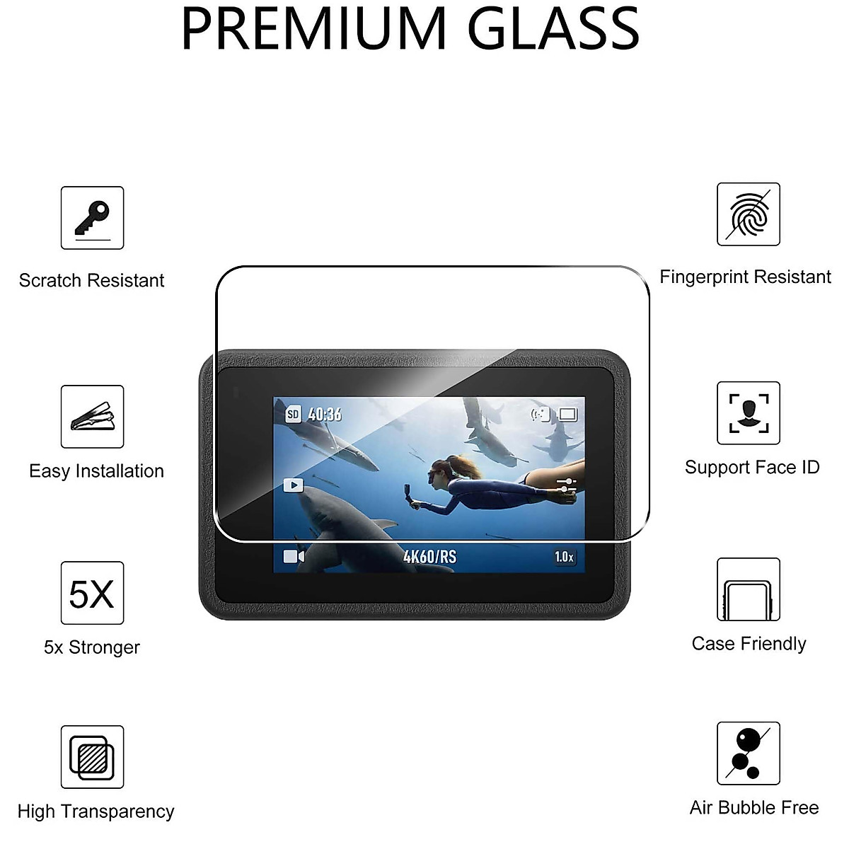 Suttkue for DJI Osmo Action 4 screen protector Tempered Glass flim ＆Camera Lens Protector Tempered Glass,High Definition Clear,Case Friendly(2+2+2 pack)