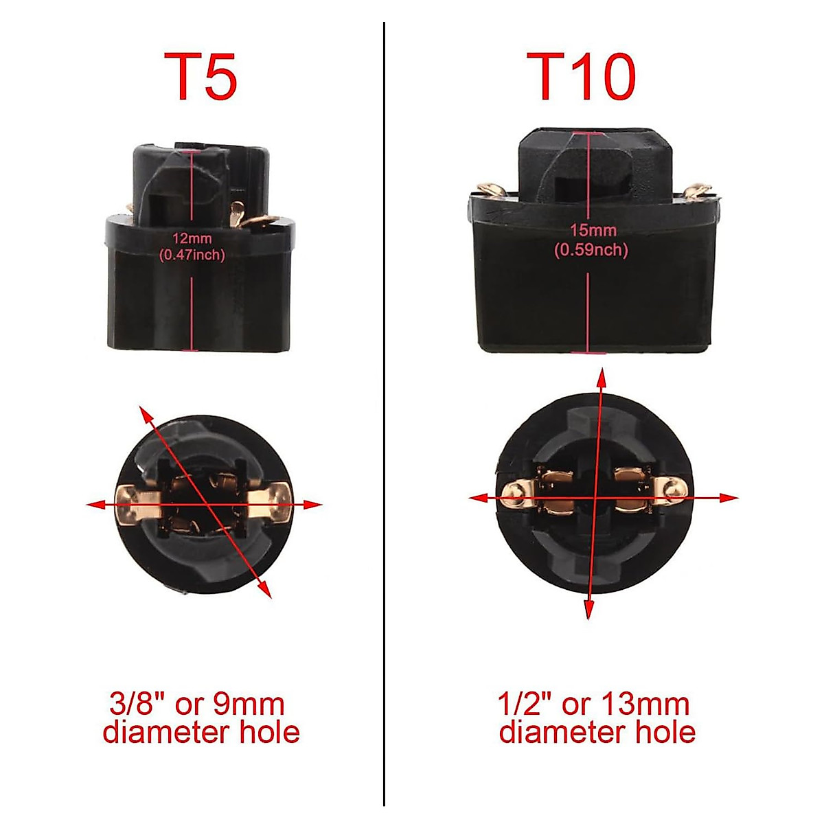 ALOPEE T10 Twist Lock Socket 194 168 Wedge Base Holder for W5W 2825 Auto Dashboard Instrument Panel Gauge Cluster Light Door Light Bulbs Holder DC 12V, Pack of 15