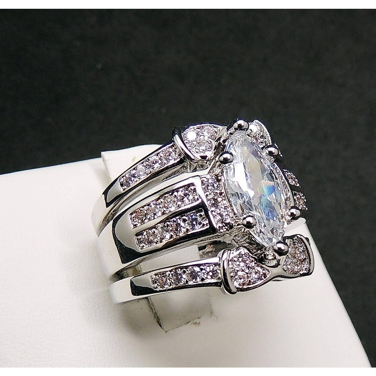 Ginger Lyne Collection Three Ring Bridal Engagement Ring Wedding Band Set Size 7