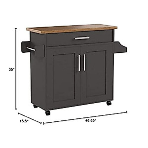 Hodedah Kitchen Island with Spice Rack, Towel Rack & Drawer, Grey with Oak Top