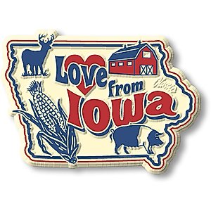Love from Iowa Vintage State Magnet by Classic Magnets, Collectible Souvenirs Made in The USA, 2.8" x 2"