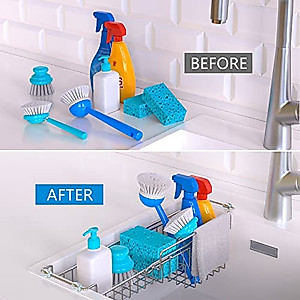 FixOwl Over The Kitchen Sink Caddy Kitchen Sink Organizer Sponge Holder 304 Stainless Steel Expandable Over Sink Rack 12.25" to 17.25"