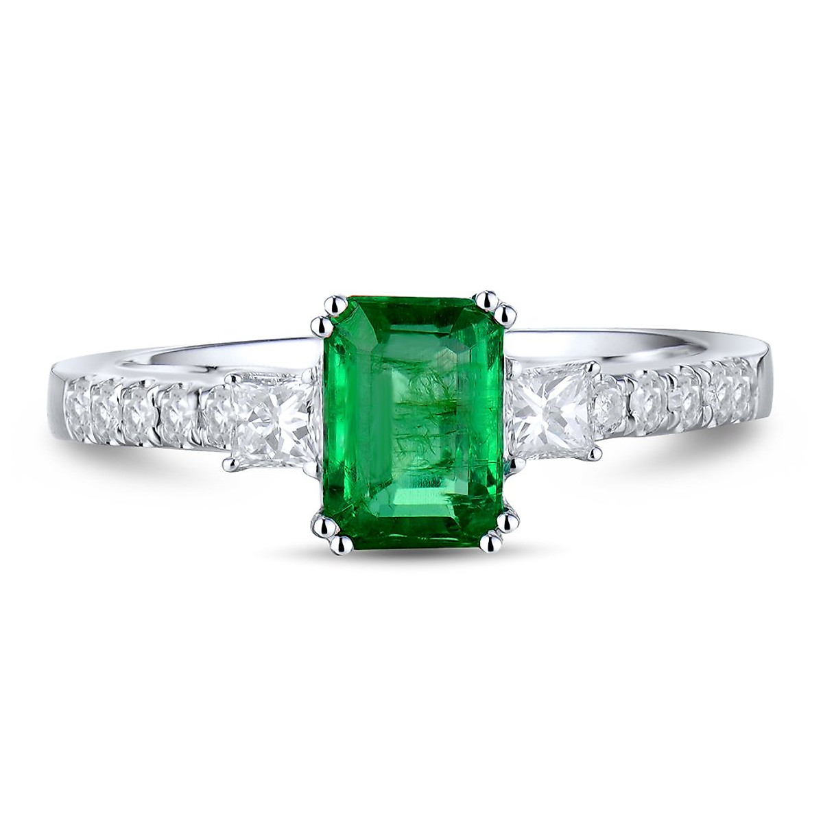 Lanmi Solid 14K White Gold Natural Green Emerald Rings Engagement Wedding Diamond Band for Women Promotion