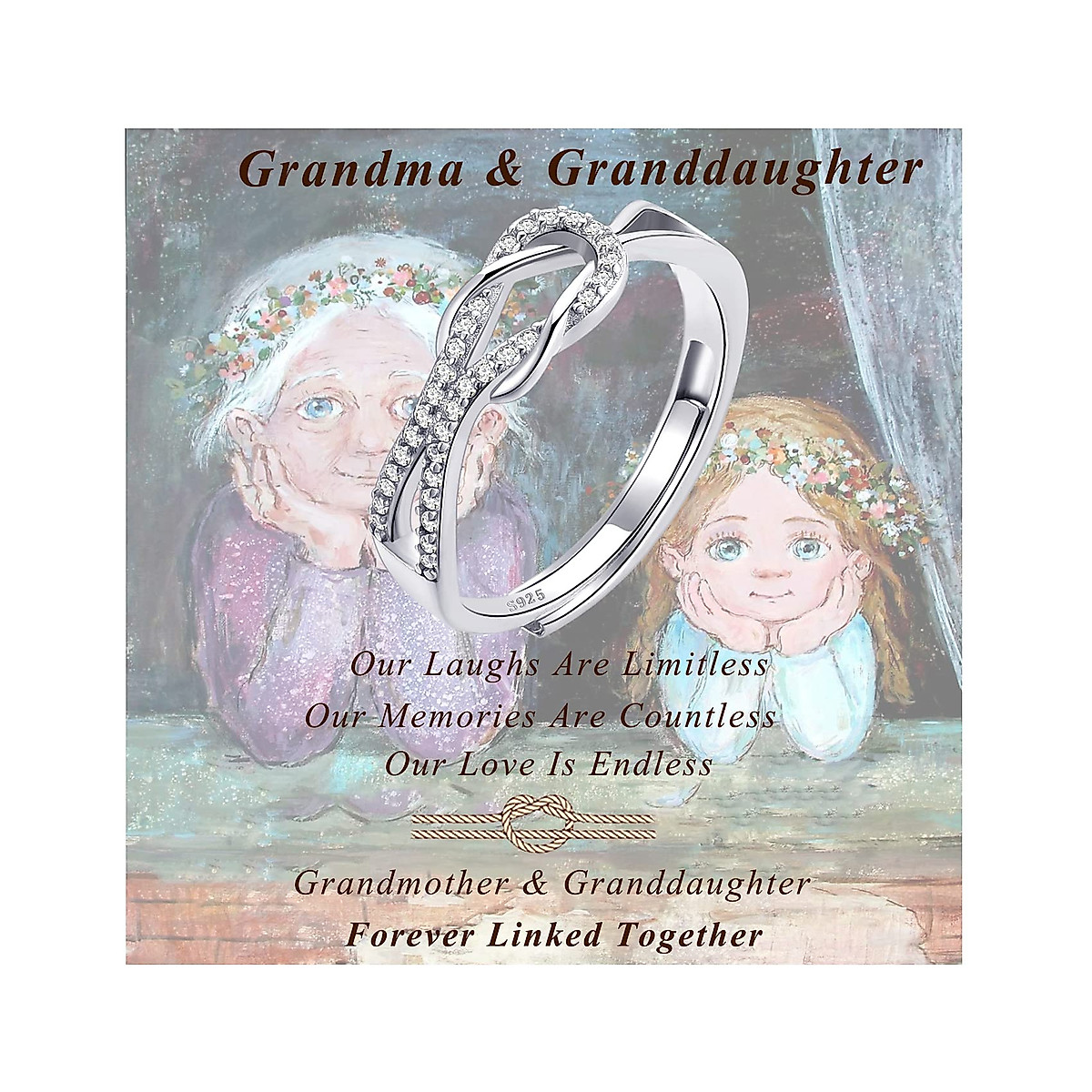 MOROTOLE Forever Linked Grandmother And You Rings,S925 Adjustable Thumb Rings for Women Mother Jewelry Gifts Anniversary Birthday Gifts