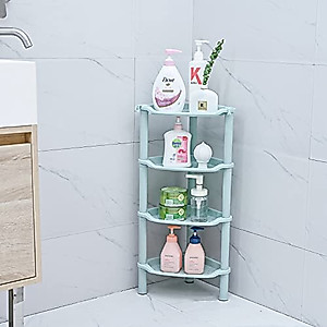 4 Tier Corner Shower Caddy, Rustproof, Plastic Shower Organizer for Bathroom, Bathtub, Shower pan, Bath Accessories Shower Caddies, 13.5 x 10 x 33.5 Inches, Blue (Round Slot Blue 4 Tier)