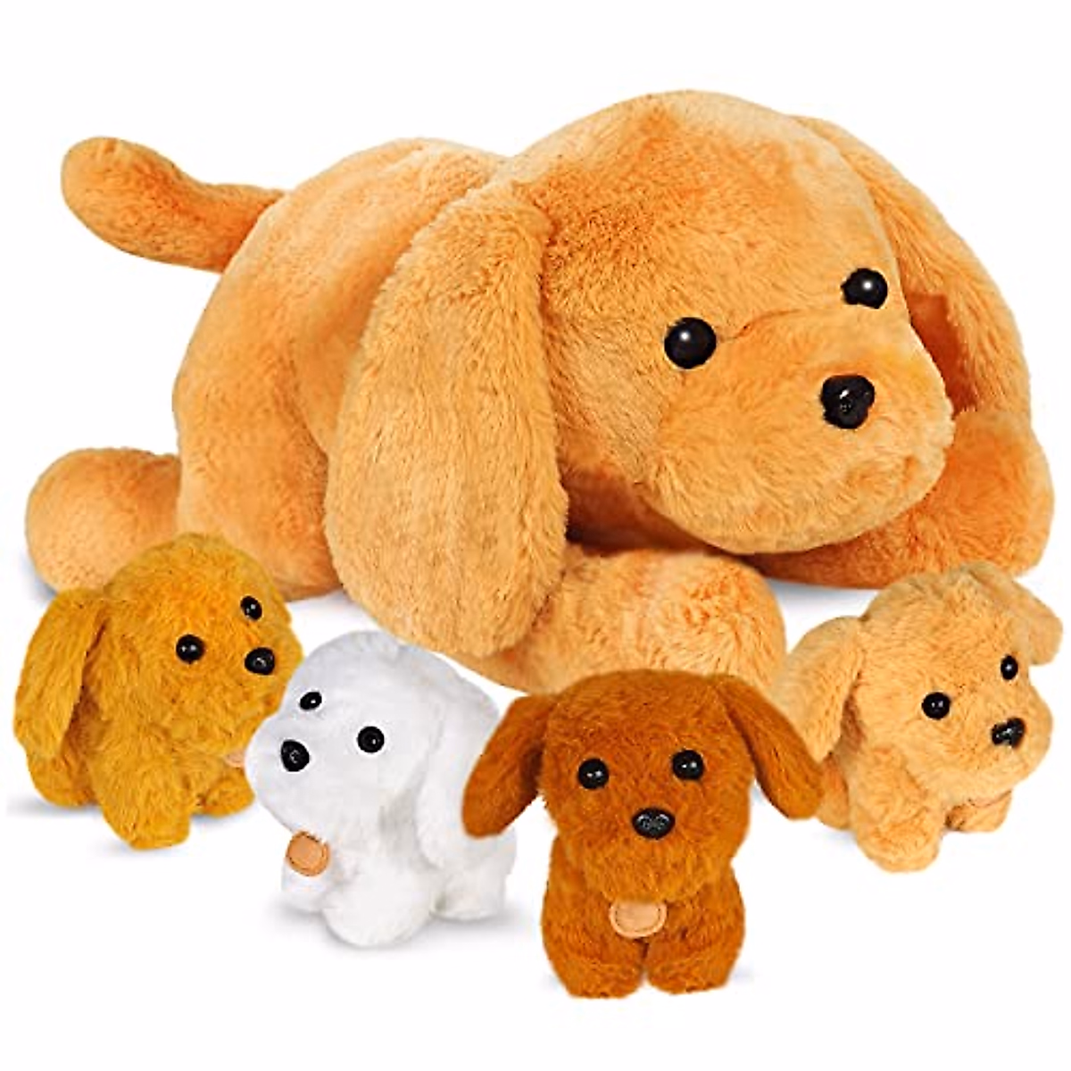 KMUYSL Puppy Stuffed Animals Toys for Ages 3 4 5 6 7 8+ Years Old Kids - Mommy Dog with 4 Baby Puppies in Her Tummy, Idea Xmas Birthday Gifts for Baby, Toddler, Girls, Boys