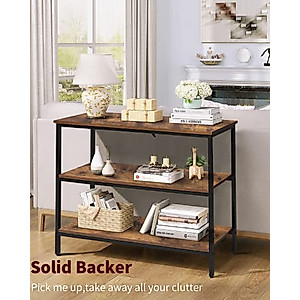 WEENFON Narrow Console Table, 39.4”Long Sofa Table, 3 Tier Entryway Table, Living Room Tables,Rustic Entrance Table for Hallway, Corridor,Kitchen, stairwell,Steel Frame, Rustic Brown