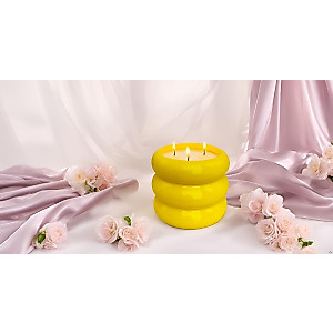 Outdoor 3 Wick Large Citronella Candle, 18oz, Ceramic, Yellow, Strong Lemongrass Scented Candles, for Patio Decor, Outside Table, Beautiful Candle Jars