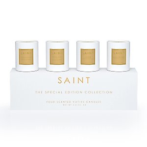 SAINT The Special Edition Collection Votive Candles, Soy Coconut Scented Candle Set with Holy Oil and Prayer Coin, Aromatherapy Soy Candles, 4 18-Hour Long Burning Candles, Holiday Gift-Ready Box