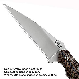 CRKT S.P.E.W. EDC Fixed Blade Knife with Sheath: Compact Utility Neck Knife, Bead Blast Blade, Textured G10 Handle, Nylon Sheath, Belt Loop 2388