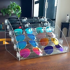 MineSign Sunglasses Organizer Clear Eyeglasses Display Case Sticker Display Tray For Glasses Tabletop Holder Stand (6 layer)