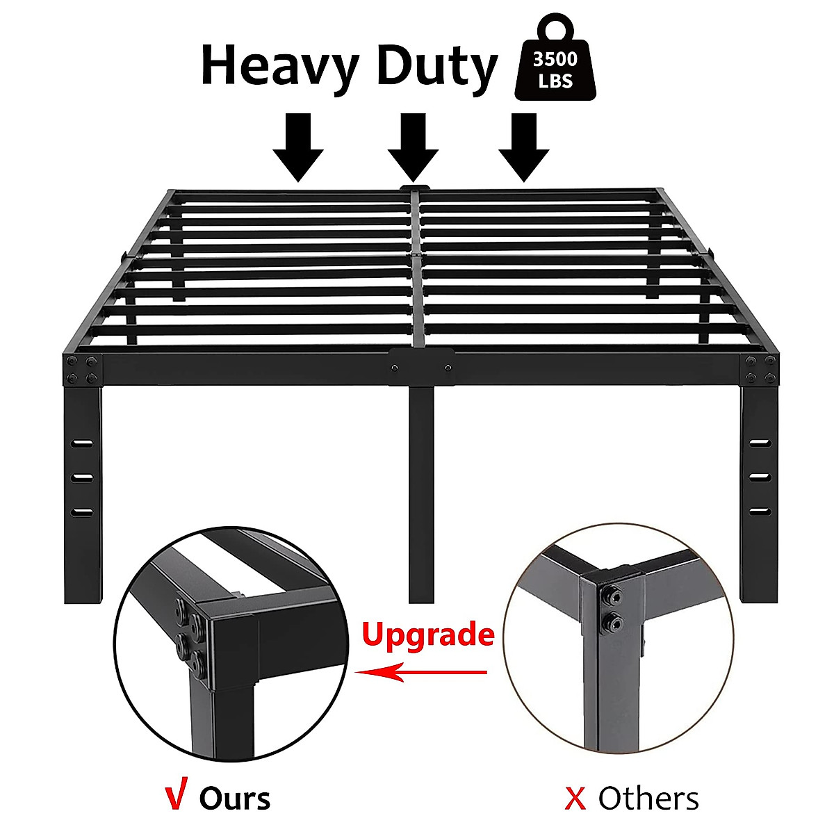 Kilyssa 18 Inch King Bed Frame, Metal Platform Bed Frames Heavy Duty 3500lbs Steel Slats Support Mattress Foundation Noise Free No Box Spring Needed, King Size