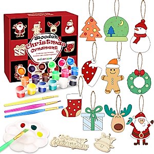 Springflower 36pcs Wooden Christmas Ornaments for Hanging Decorations,12 Styles Unfinished Wood Slices with Holes for Kids,DIY Craft Gift Toys with Paint Set for Girls and Boys Ages 5 6 7 8 9 10 11 12