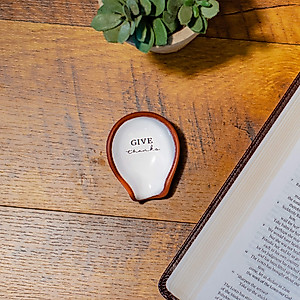 Give Thanks Glossy Brown 2 x 3 Terra Cotta Decorative Countertop Spoon Rest