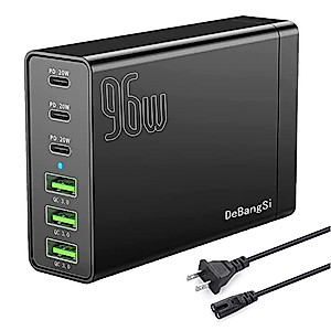 Multi USB Charger Station, 96W GaN Compact 6 Port USB C Fast Charging Station, Portable USB C Wall Charger Adapter 3 USB C + 3 QC USB A for All iPad iPhone 14 13 12 11 Pro Max Pixel Samsung and More