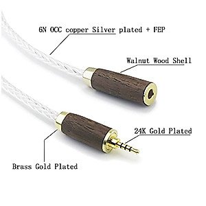 NewFantasia 2.5mm Balanced Male to 4.4mm Balanced Female Portable Headphone Adapter Jack Convert Cable 8 Cores 6N OCC Copper Single Crystal Silver Plated Wire Walnut Wood Shell