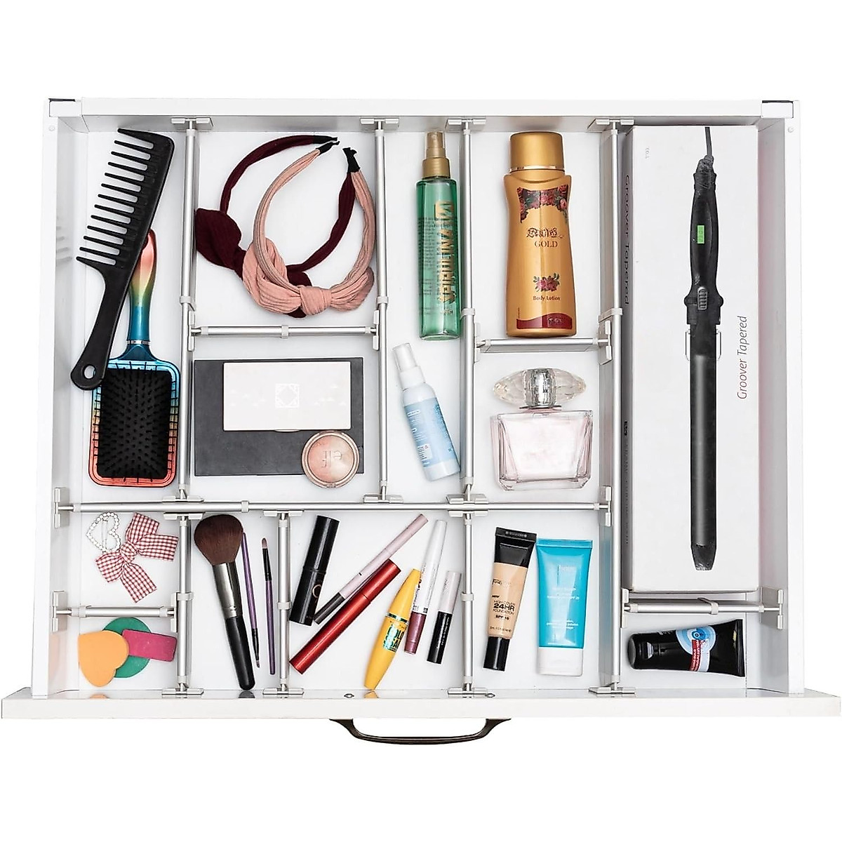 Practical Comfort Drawer Dividers, 9 pcs adjustable drawer dividers set, Made from high strength aluminum, 3 Main expandable drawer divider expand From 17.5" to 19.7" + 6 Sliding Separators 3.8"